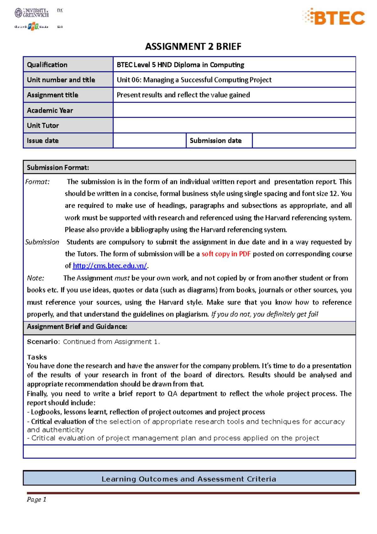 Unit 06 - Assignment brief 2 - ASSIGNMENT 2 BRIEF Qualification BTEC ...