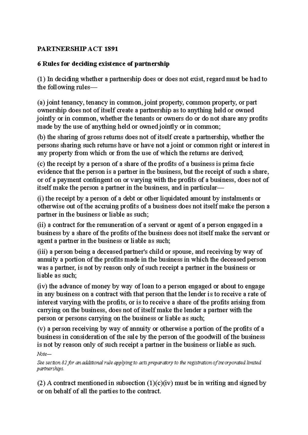 Partnership Sections - PARTNERSHIP ACT 1891 6 Rules for deciding ...