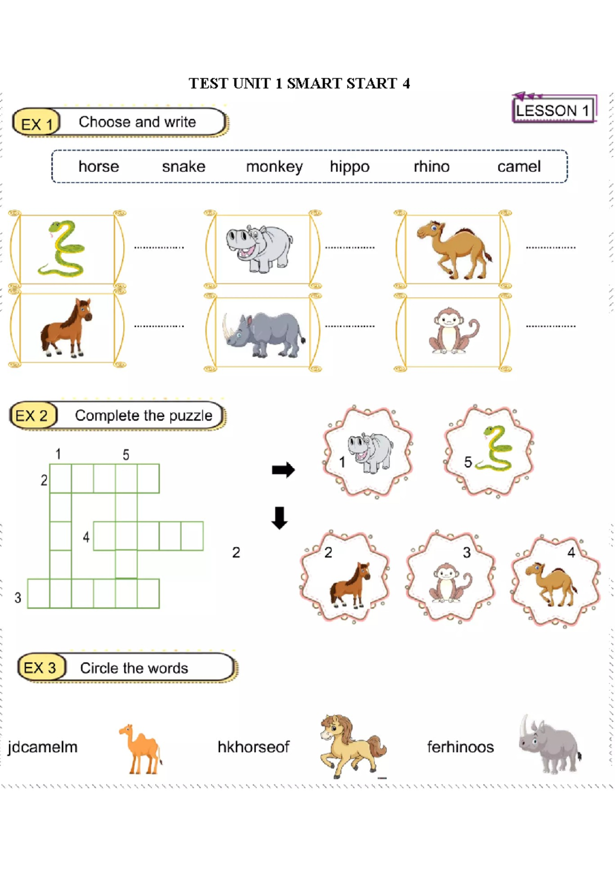 TEST UNIT 1 Smart Start 4 - TEST UNIT 1 SMART START 4 LESSON 1 EX 1 ...