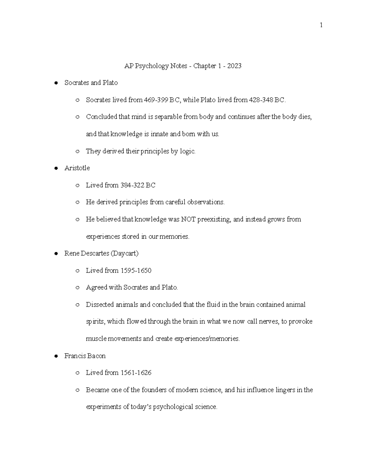 Chapter 1 People of Interest - AP Psychology - 1 AP Psychology Notes ...