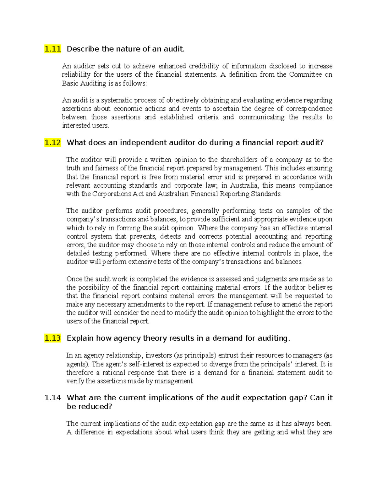 Tutorial 1 (suggested solution) (Sem1, 2024) - 1 Describe the nature of an audit. An auditor ...