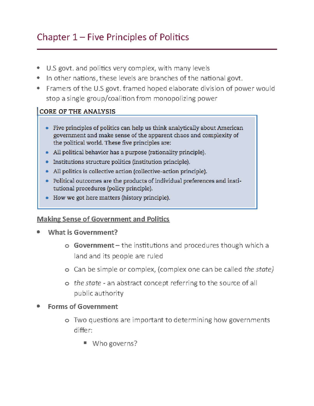 Chapter 1 – Five Principles of Politics - American Government - Chapter ...