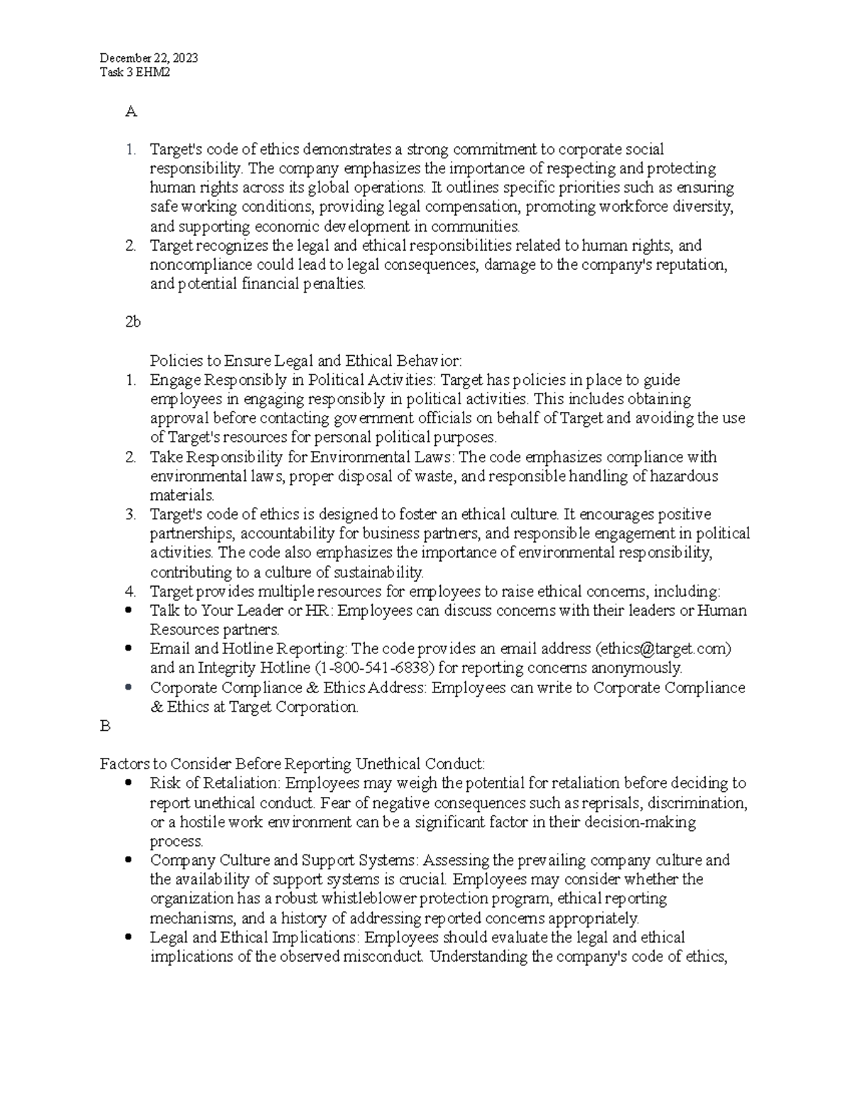 Task 3 EHM2 WGU - December 22, 2023 Task 3 EHM A 1. Target's code of ...