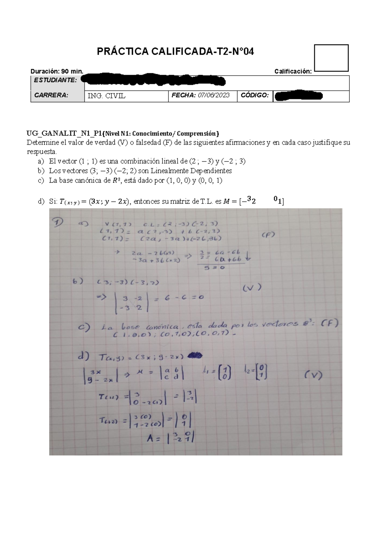 Práctica Calificada geometria analitica - PRÁCTICA CALIFICADA-T2-N ...