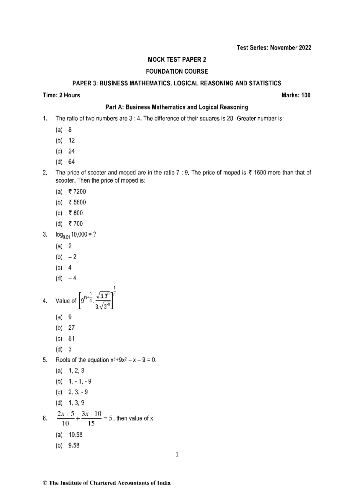 Maths MTP NOV 22 Series 2 - Business Mathematics, Logical Reasoning and ...