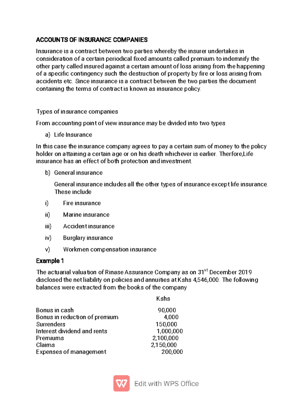 Accounts OF Insurance Companies - ACCOUNTS OF INSURANCE COMPANIES ...
