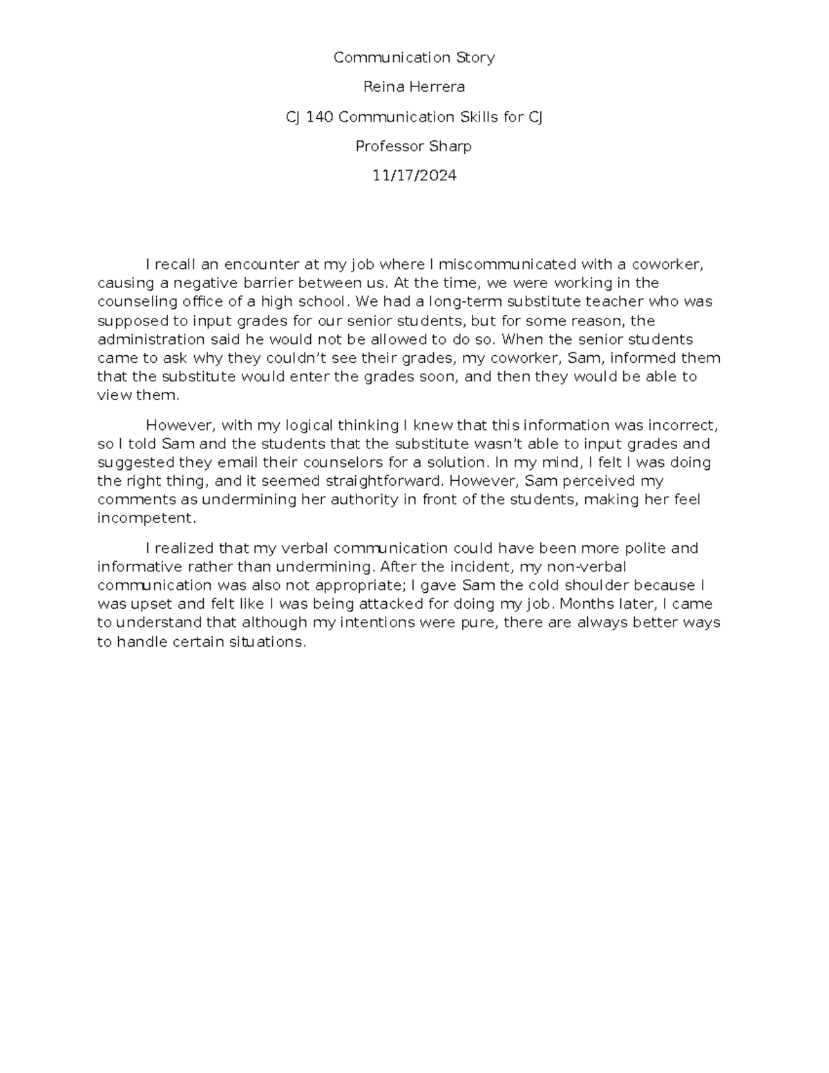 Communication Story - N/A - Communication Story Reina Herrera CJ 140 ...