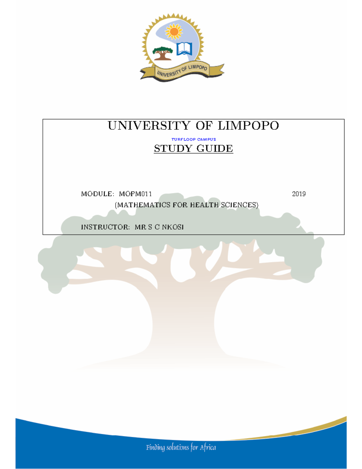 Study Guide MOPM011 - UNIVERSITY OF LIMPOPO TURFLOOP CAMPUS STUDY GUIDE ...