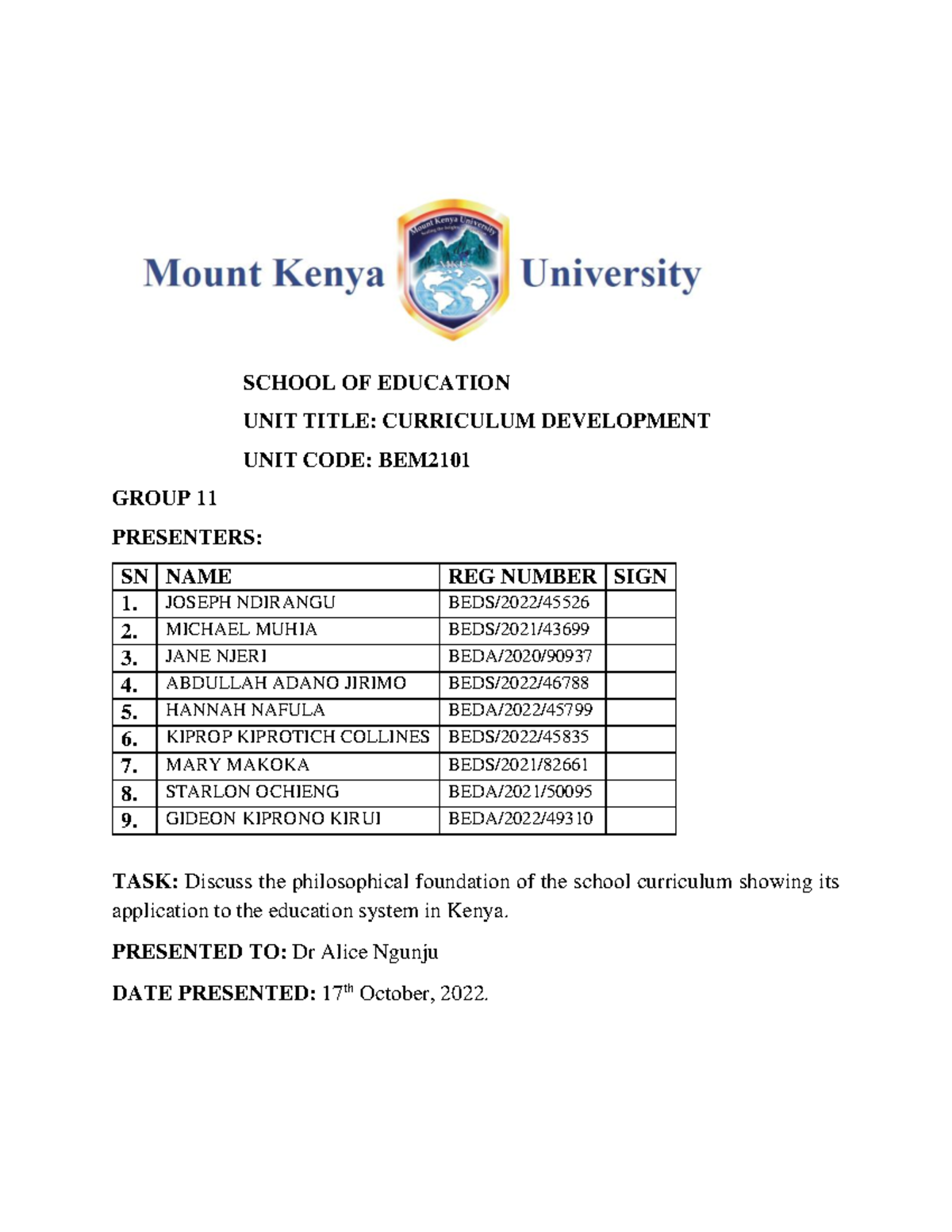 Curriculum Development Assignment - SCHOOL OF EDUCATION UNIT TITLE: CURRICULUM DEVELOPMENT UNIT ...