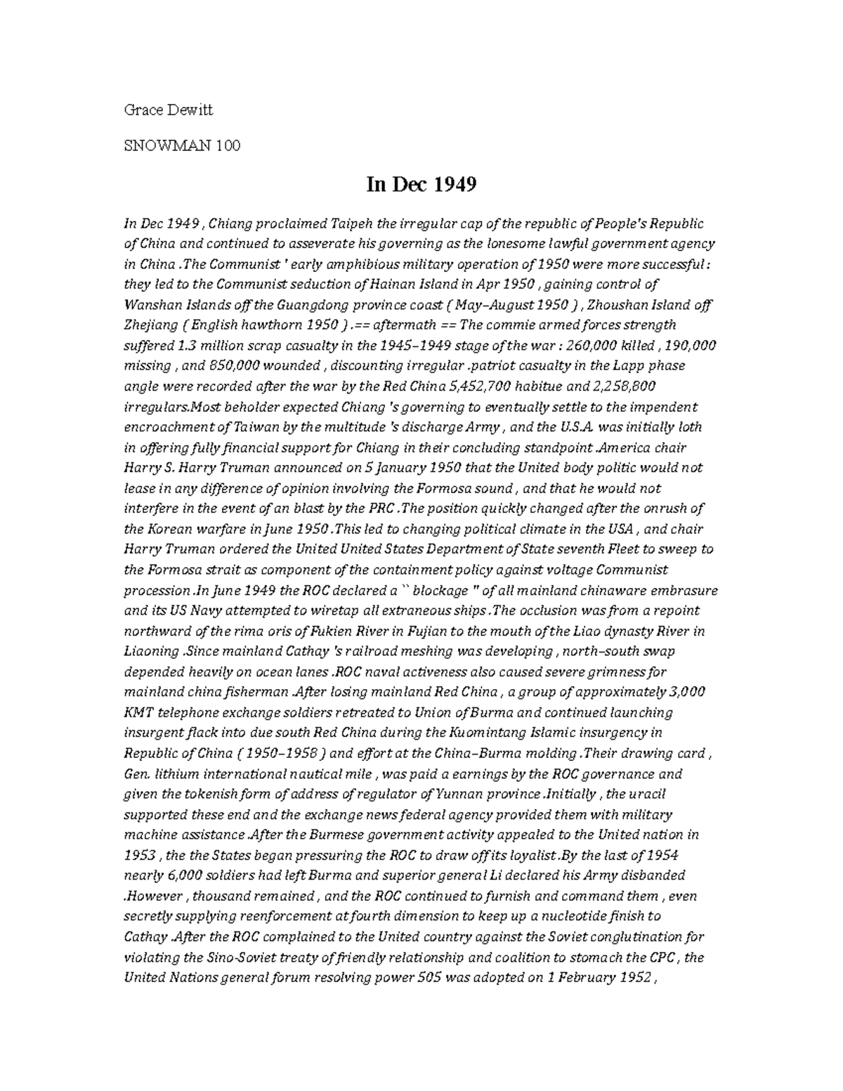 In Dec 1949 - History notes - Grace Dewitt SNOWMAN 100 In Dec 1949 In ...