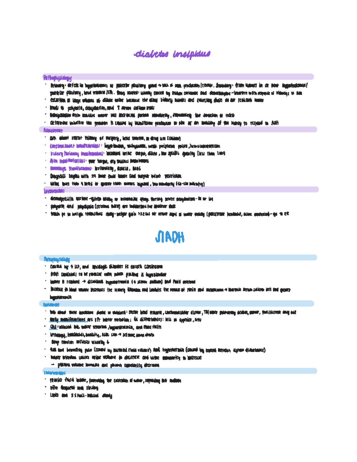SI and ADH notes - critical care nursing - diabetes insipidus ...