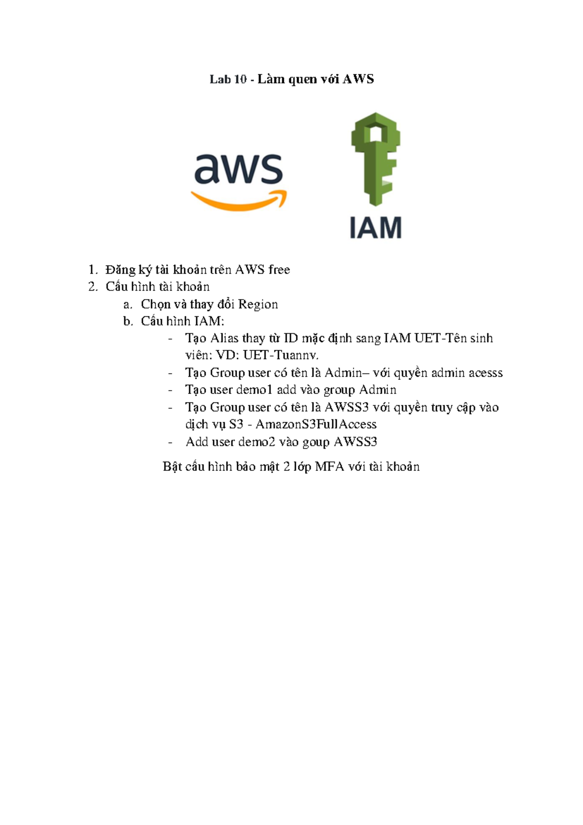 Lab 10 - a lab praticle teach how to use aws - Mạng máy tính - Lab 10 ...