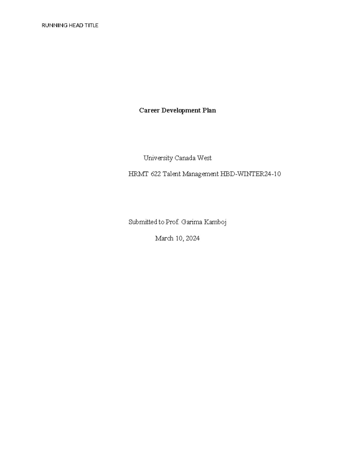 Career Development Plan - Career Development Plan University Canada ...