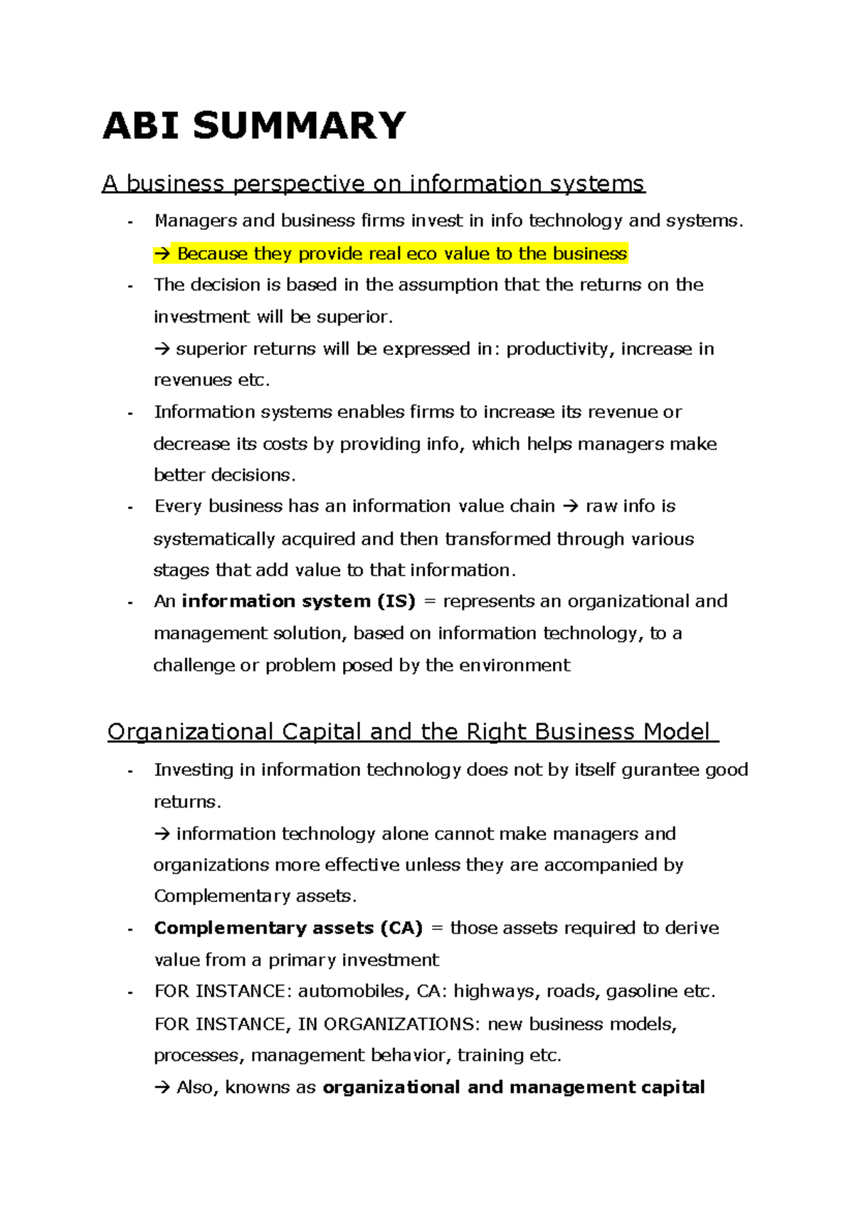 ABI Summary - samenvatting abi - ABI SUMMARY A business perspective on ...