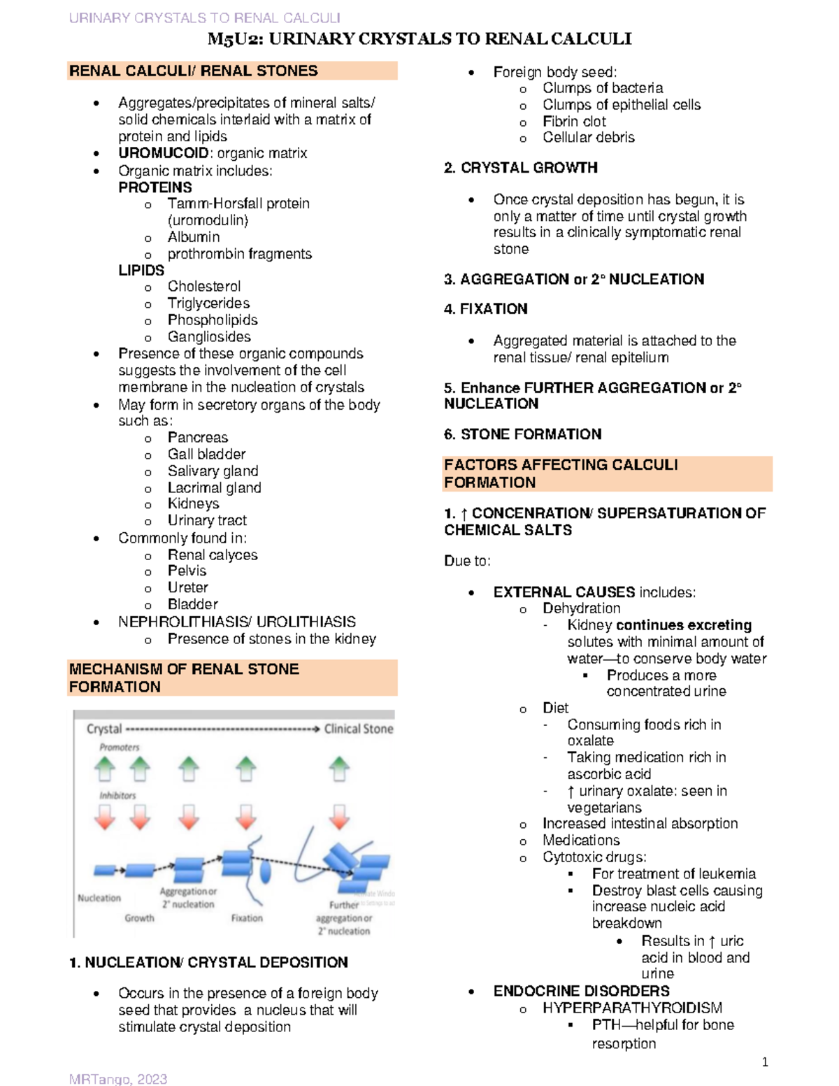 M5U2 Urinary Crystals TO Renal Calsculi - 1 M5U2: URINARY CRYSTALS TO ...
