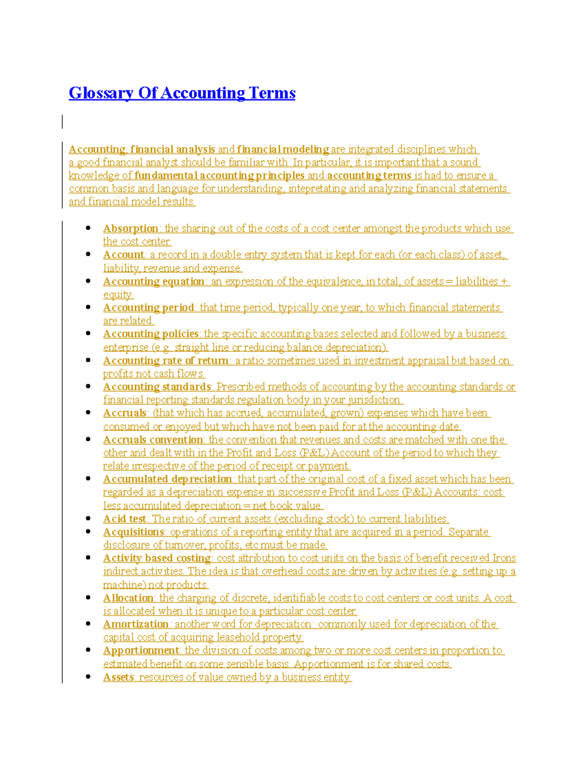 Accounting Terms - Glossary Of Accounting Terms Accounting, financial ...