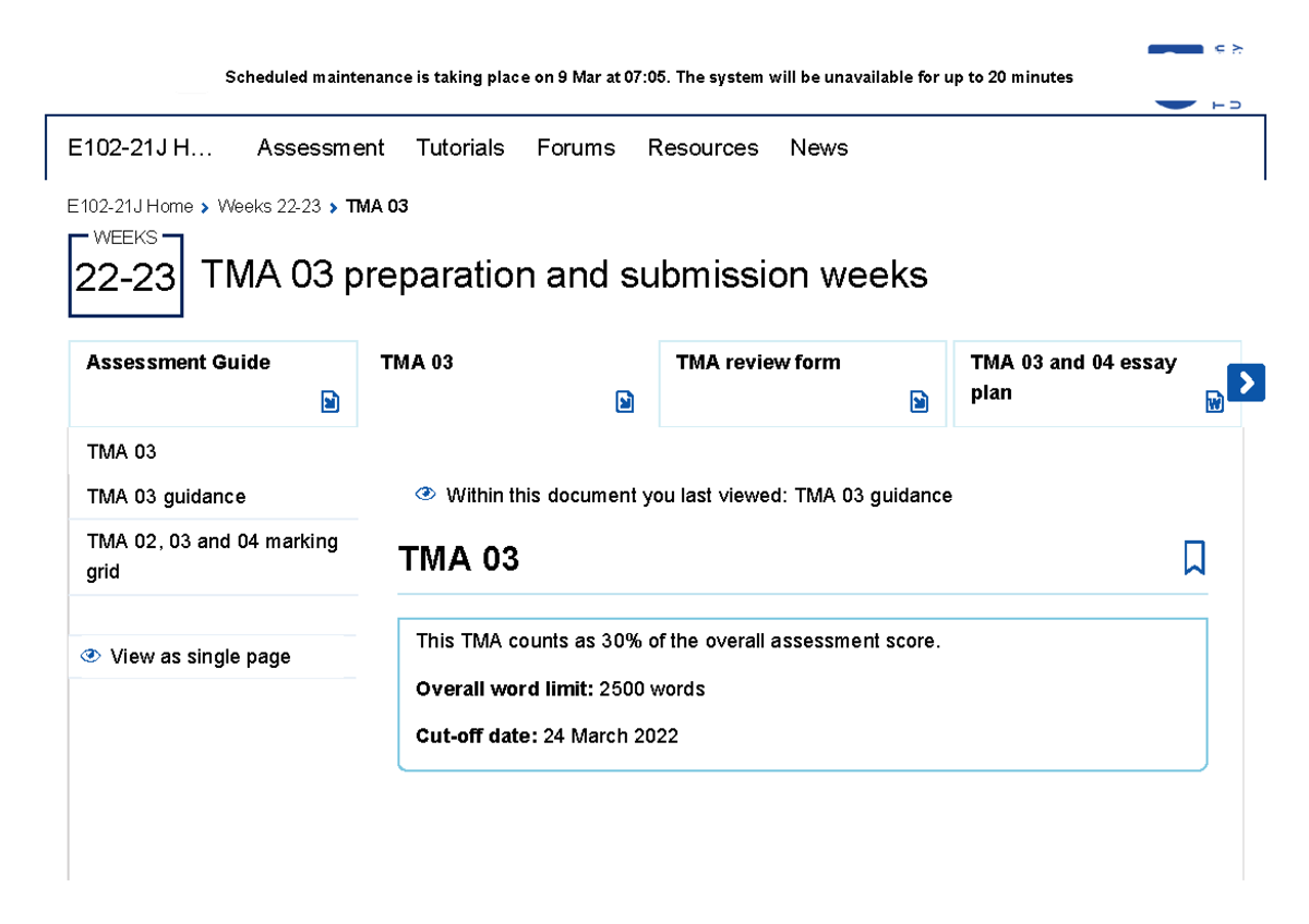 TMA 03 - tma - Scheduled maintenance is taking place on 9 Mar at 07:05 ...