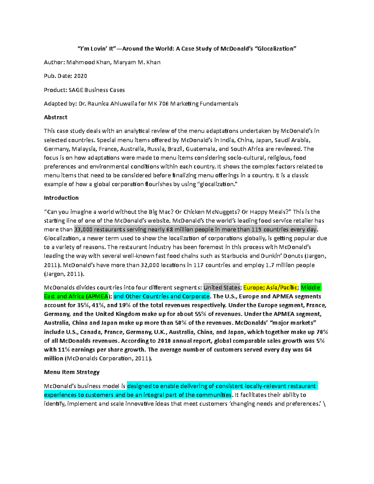 Case Study 1- Mc Donald's - “I’m Lovin’ It”—Around the World: A Case ...