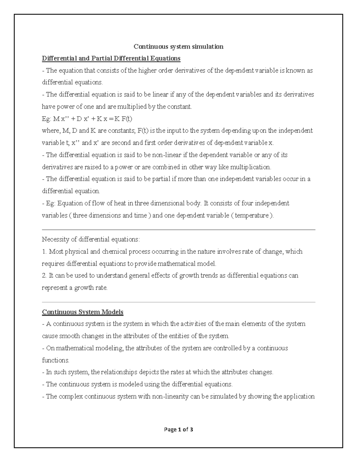 Continuous System Simulation Page 1 Of 3 Continuous System Simulation Differential And Partial 5187