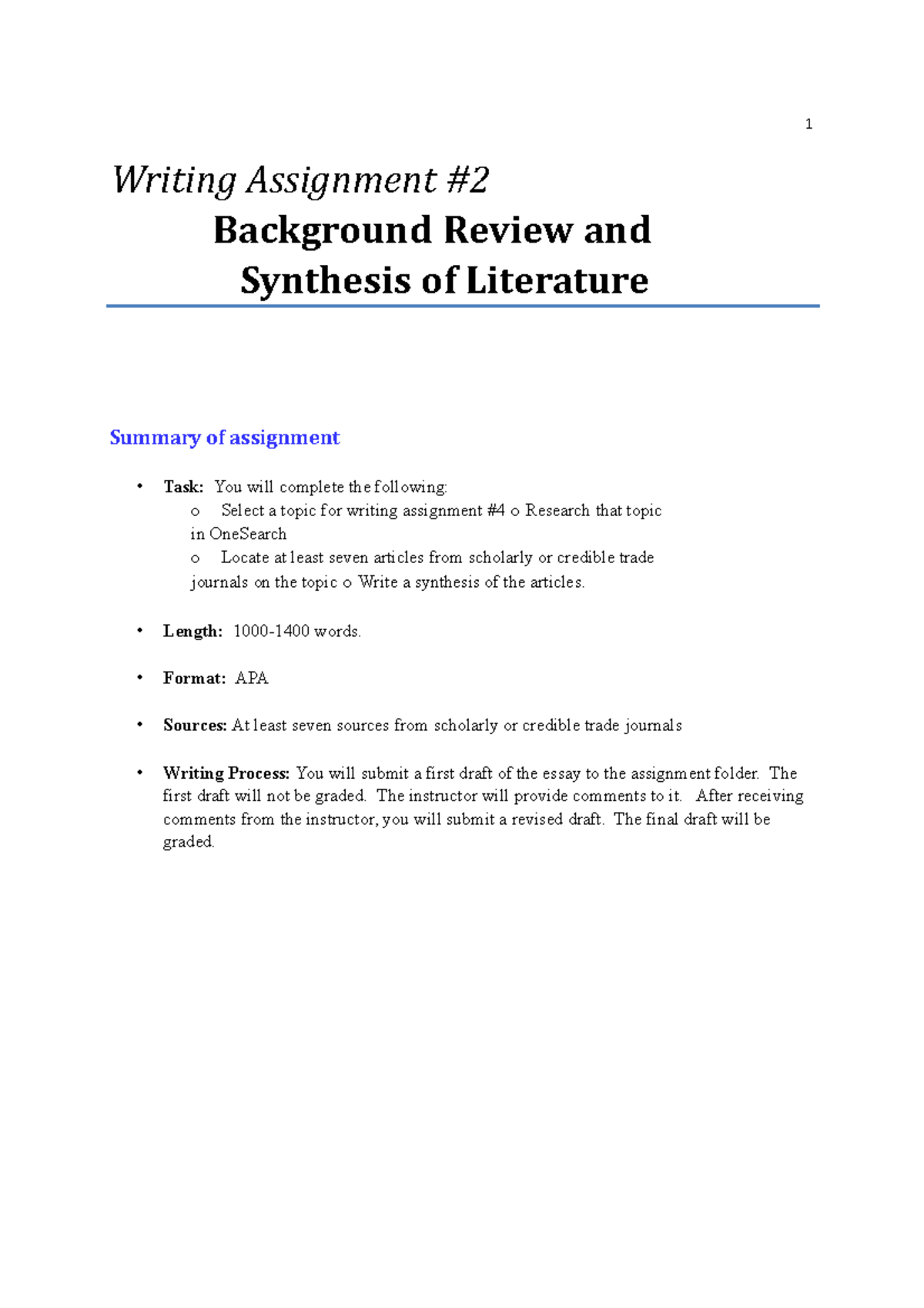 WRTG394 WA2 Background Rev and Synth 2020NEW - Writing Assignment ...