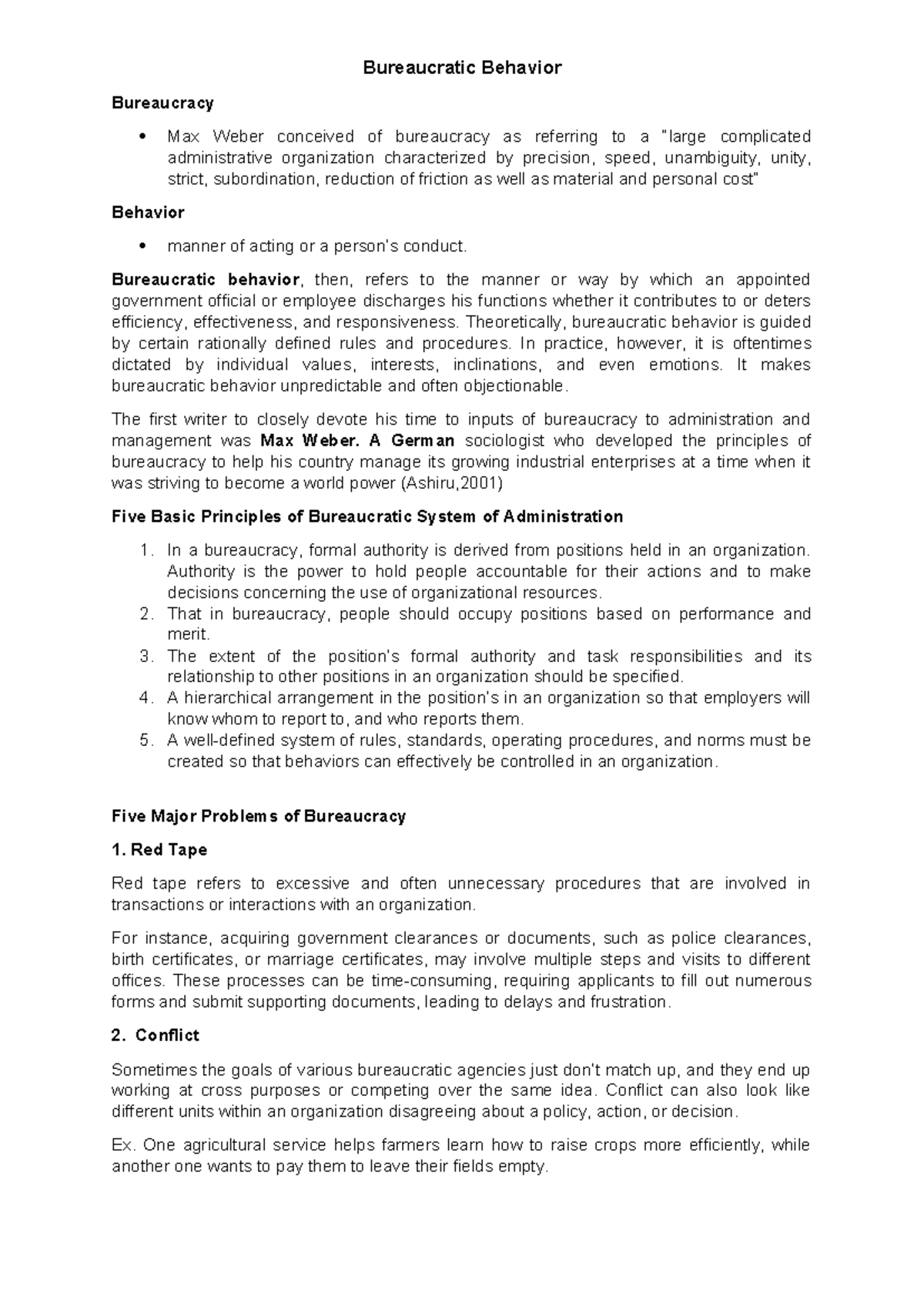 Bureaucratic Behavior 1 - Bureaucratic Behavior Bureaucracy Max Weber ...