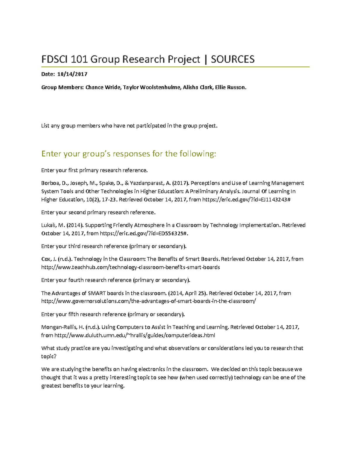FDSCI101 Group Research Project Sources - FDSCI 101 Group Research ...