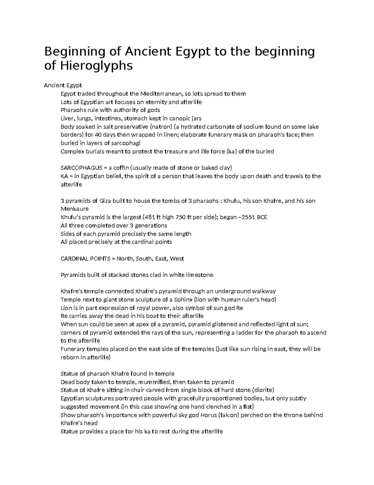 Beginning of Ancient Egypt to the beginning of Hieroglyphs - Beginning ...