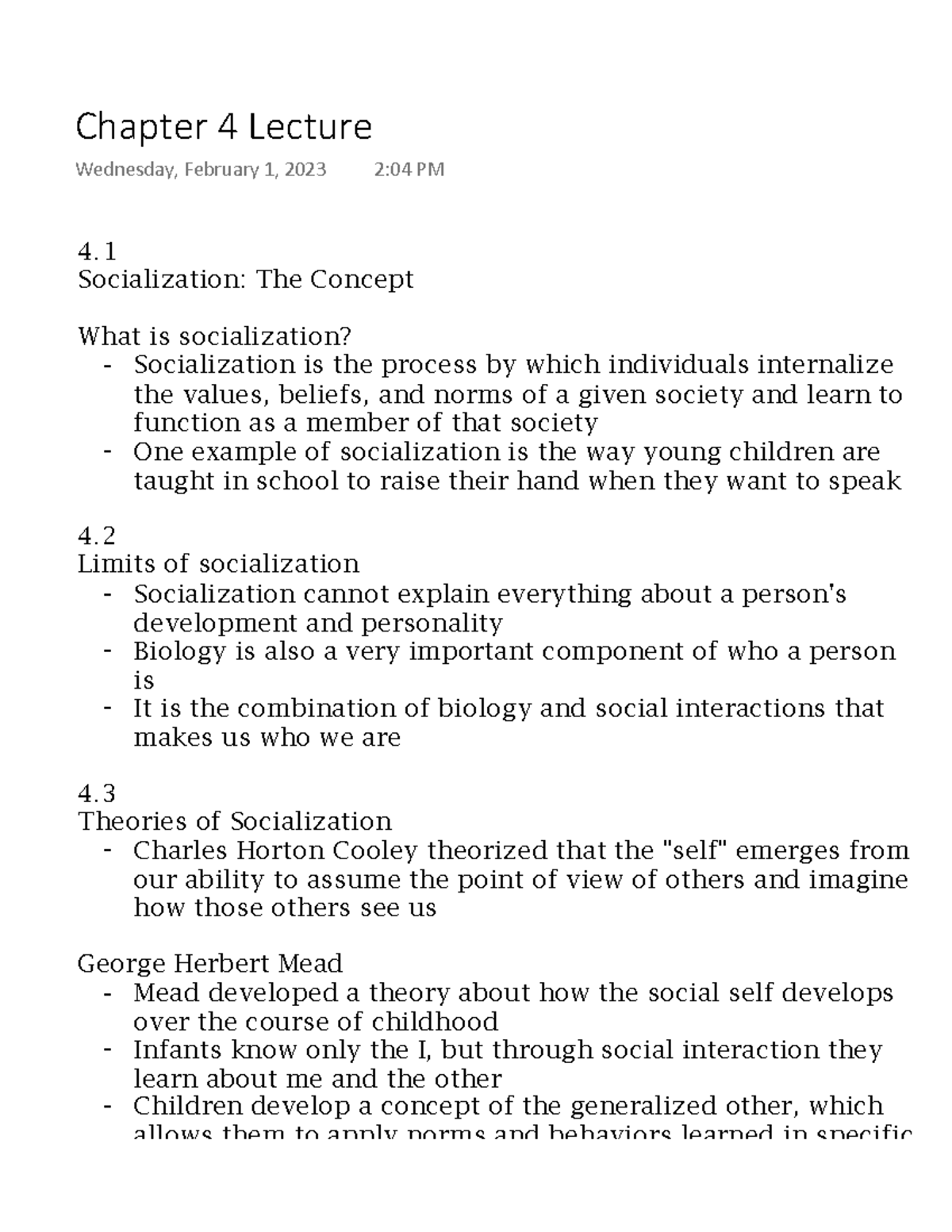Chapter 4 Lecture - Dennis Bledsoe - 4. Socialization: The Concept What ...