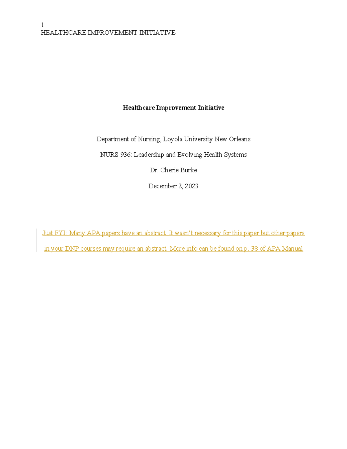 Paper A (APA format & Writing Style) - HEALTHCARE IMPROVEMENT ...