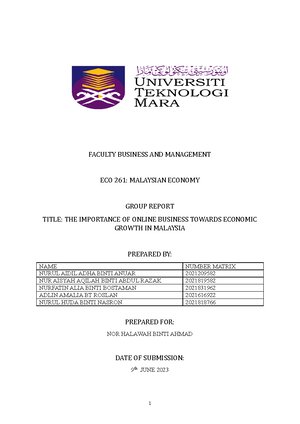 ECO261 Individual Assignment MOHD Khairul (1) - MALAYSIAN ECONOMIC ...