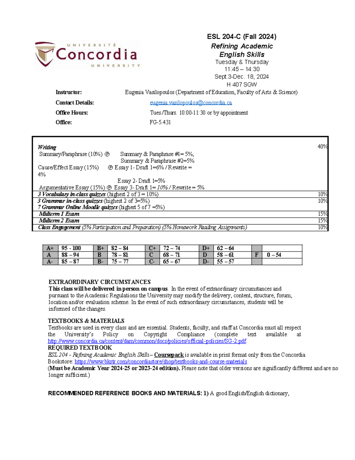 ESL 204 FALL 2024 Updated 1001 - ESL 204-C (Fall 2024) Refining Academic English Skills Tuesday ...