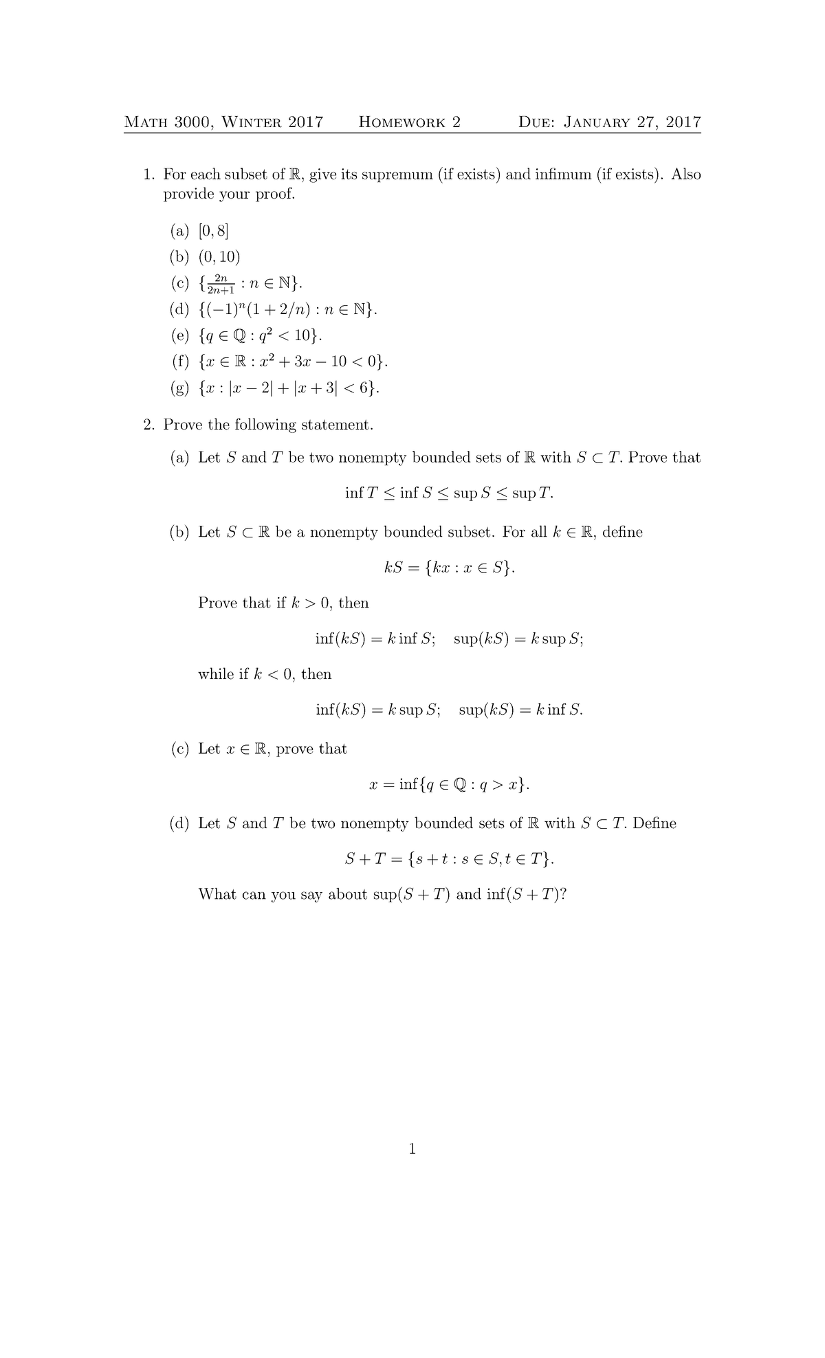 HW 2 problem - due January 27, 2017 - Math 3000, Winter 2017 Homework 2 ...