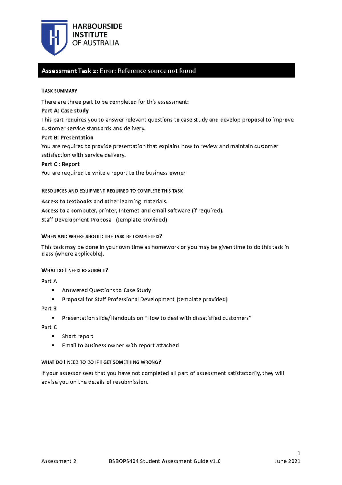 Bsbops 404 Assessment Task 2 v1 - Assessment Task 2: Error: Reference source not found TASK ...