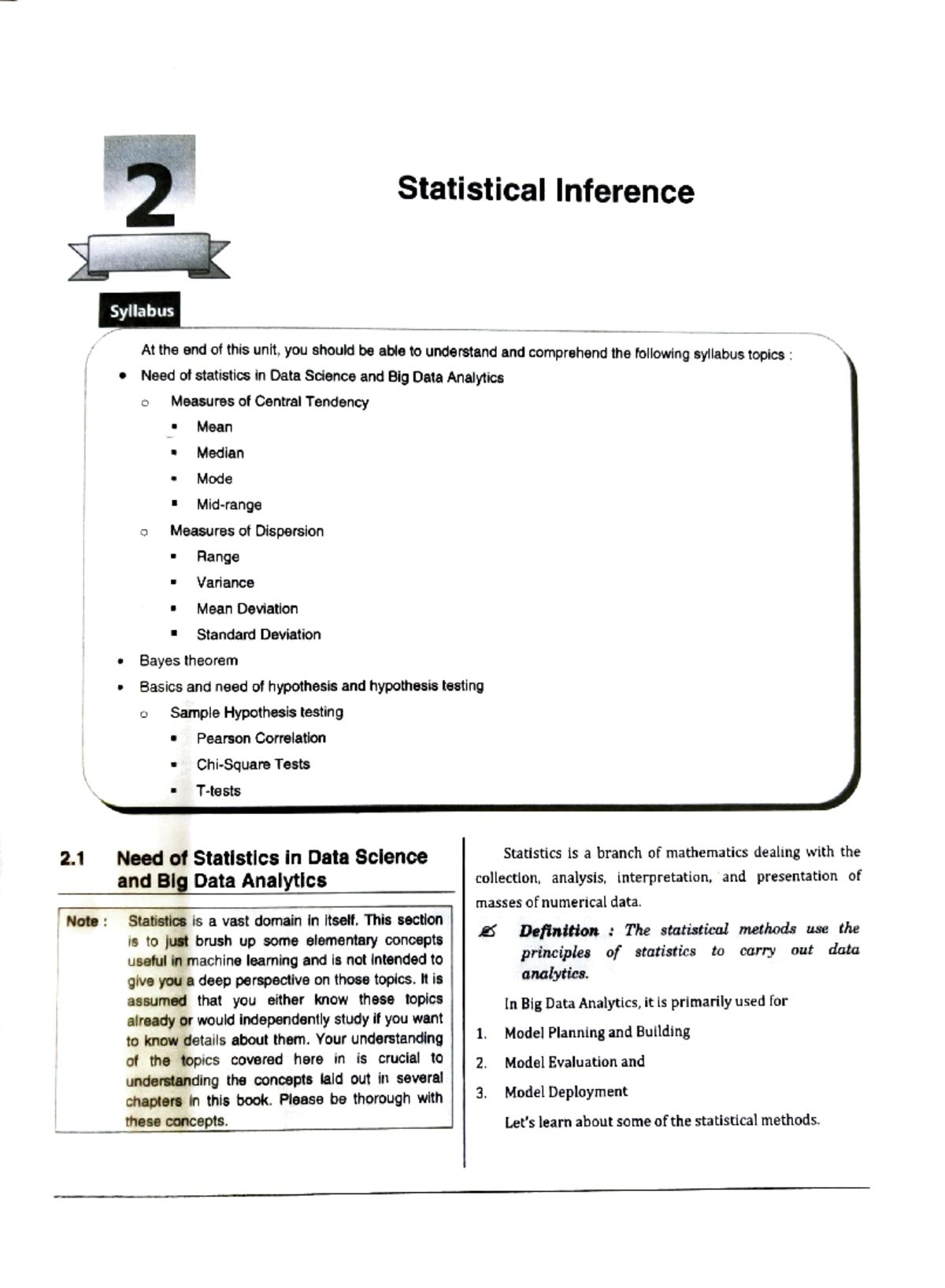Dsbda UNIT 2 - Note : 2 Syllabus At the end of this unit, you should be able to understand and ...