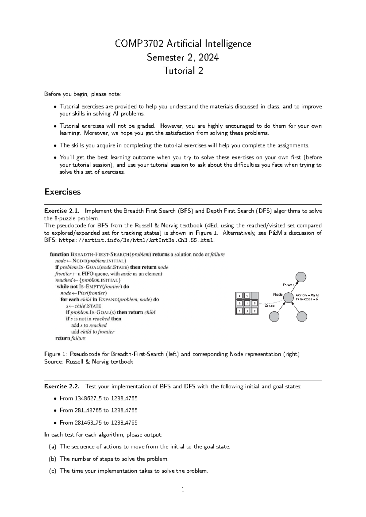 COMP3702 Tutorial 2 - COMP3702 Artificial Intelligence Semester 2, 2024 ...