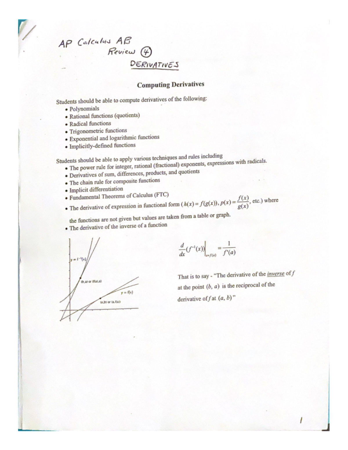 AP Calculus AB - computing derivatives - Studocu