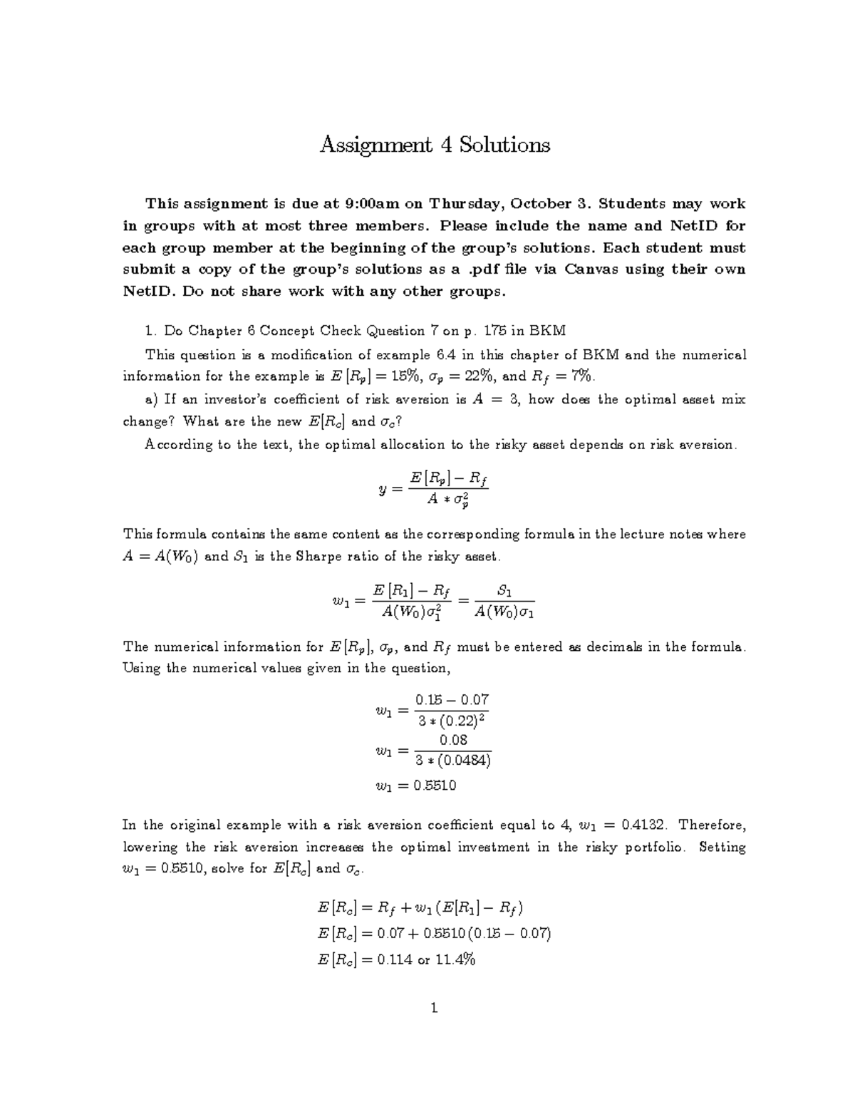 Assignment 4sol 241003 - Assignment 4 Solutions This assignment is due ...