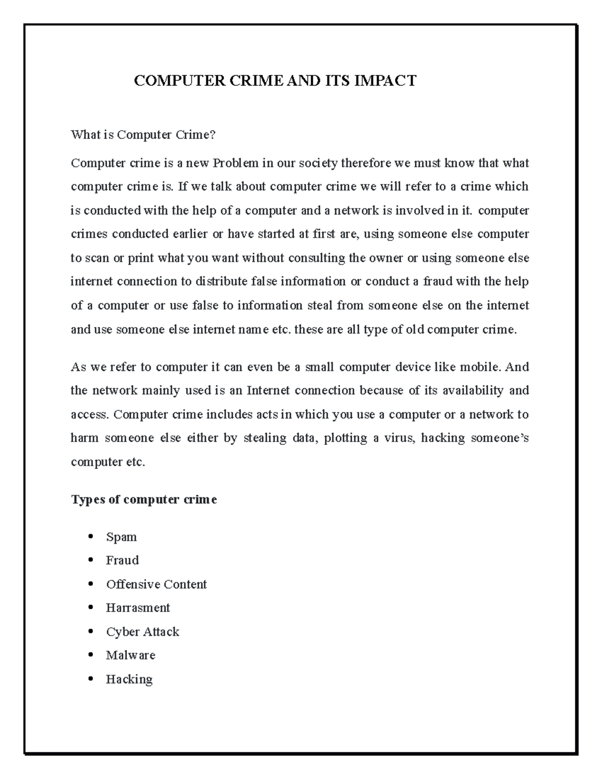 Computer Crime AND ITS Impact COMPUTER CRIME AND ITS IMPACT What Is computer-crime-and-its-impact-computer-crime-and-its-impact-what-is