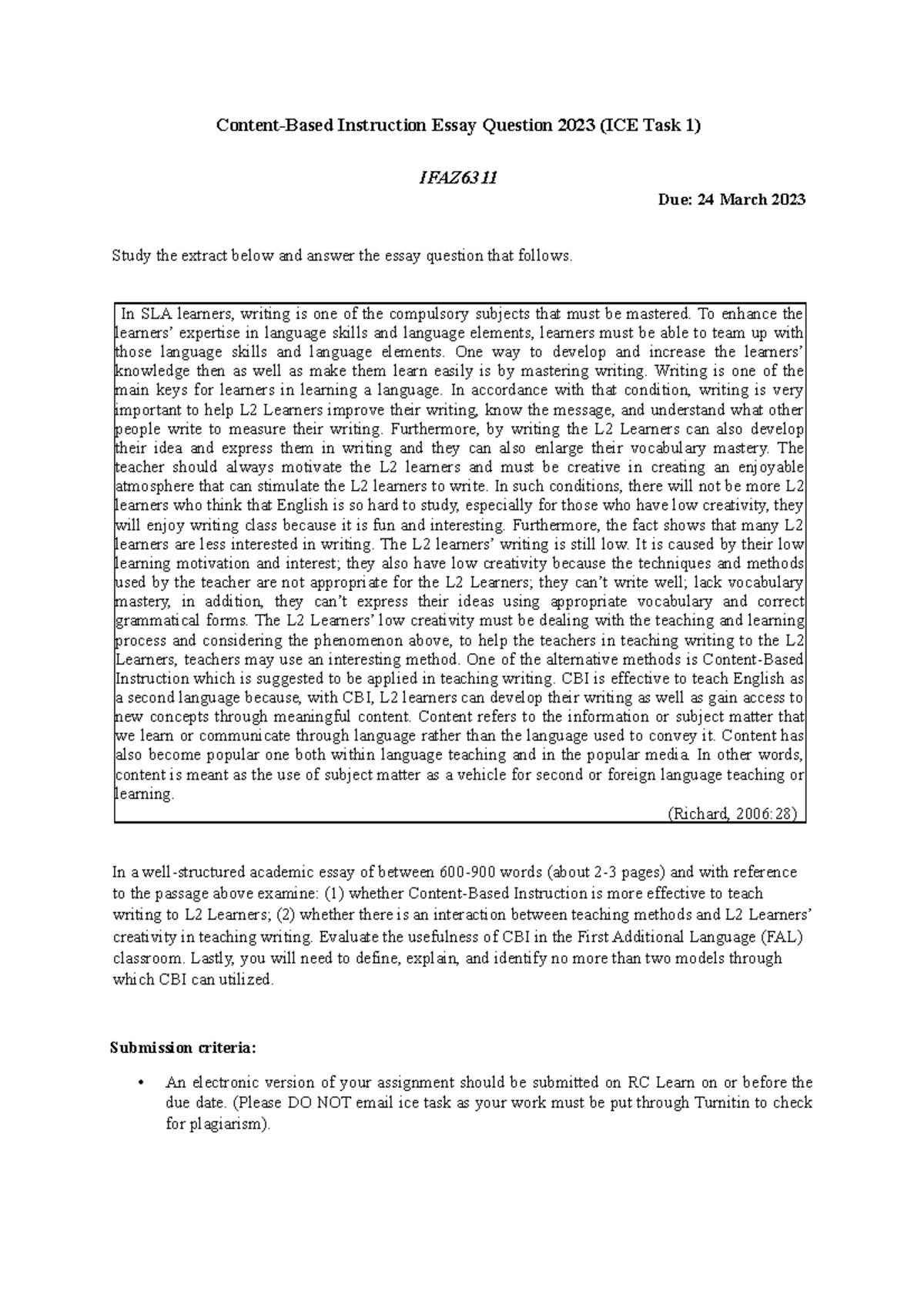IFAZ6311 ICE TASK 3 (002).pdf - Content-Based Instruction Essay Question 2023 (ICE Task 1) IFAZ ...