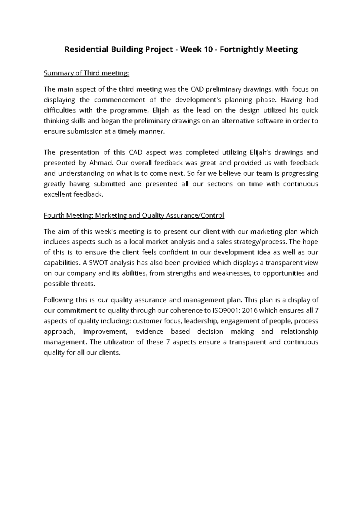 Week 10 - Fortnightly Summary - Residential Building Project - Week 10 ...