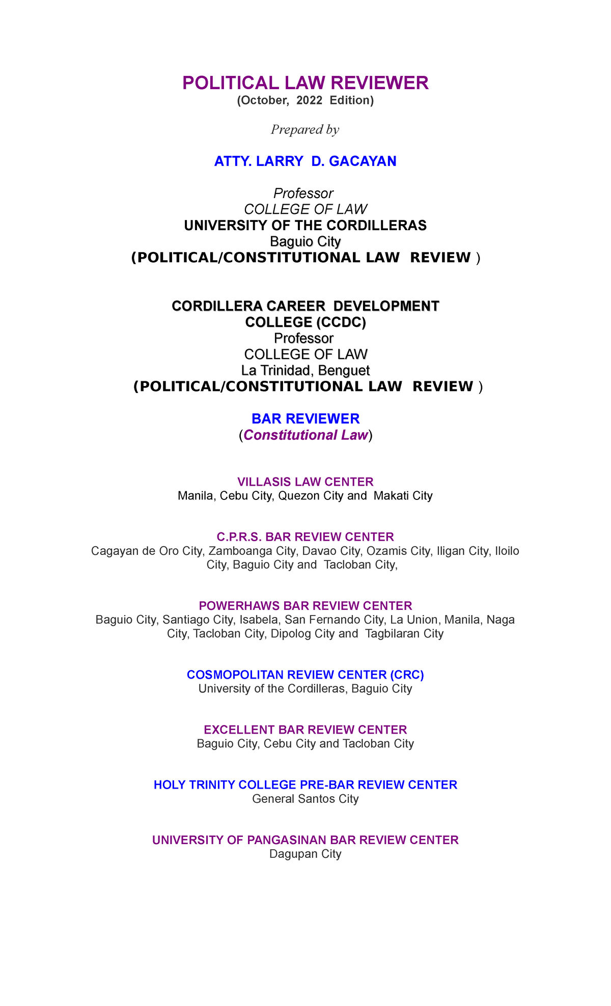 2022- Political-LAW- Reviewer - POLITICAL LAW REVIEWER (October, 2022 ...