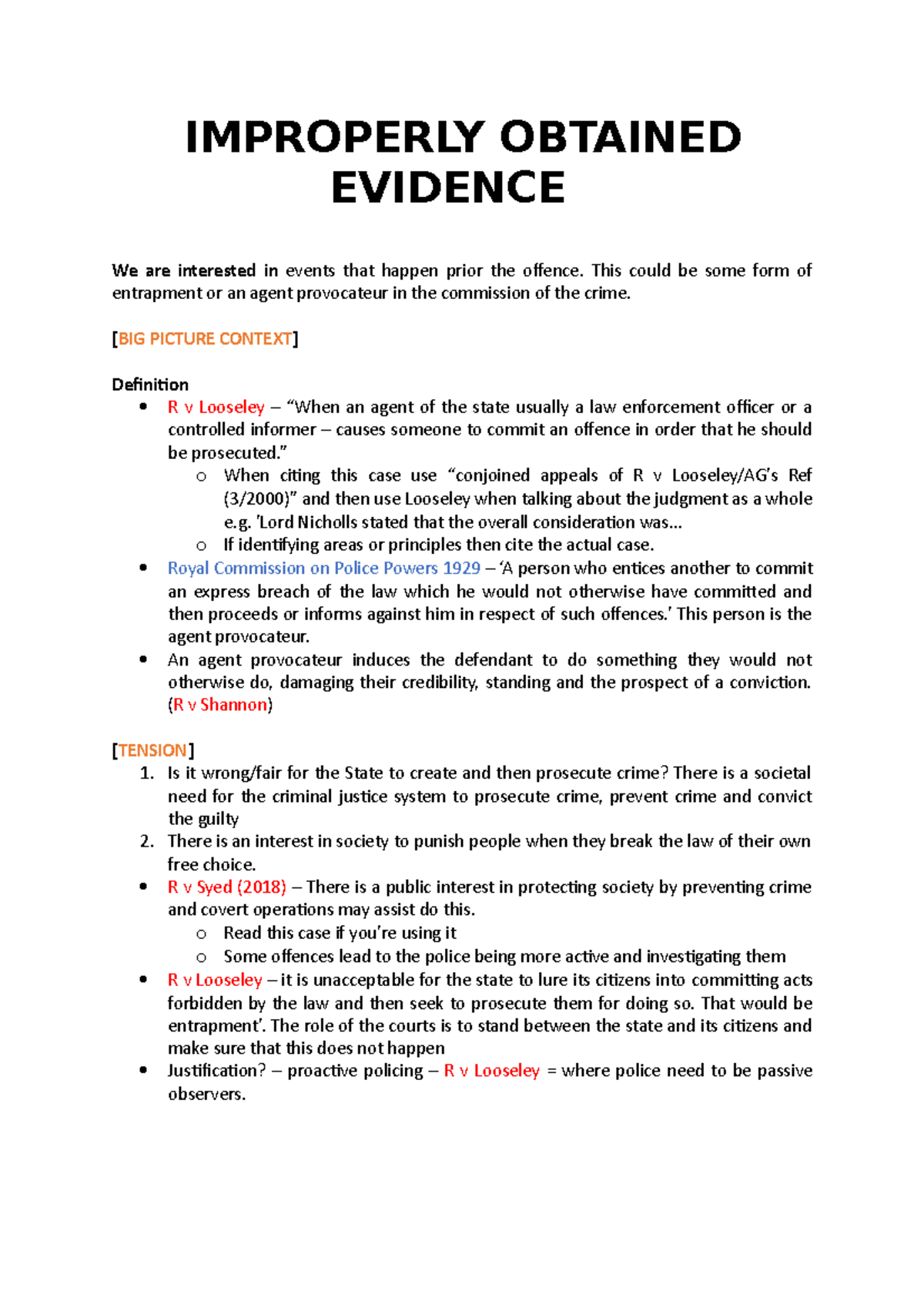 Improperly Obtained Evidence - Summary - IMPROPERLY OBTAINED EVIDENCE ...