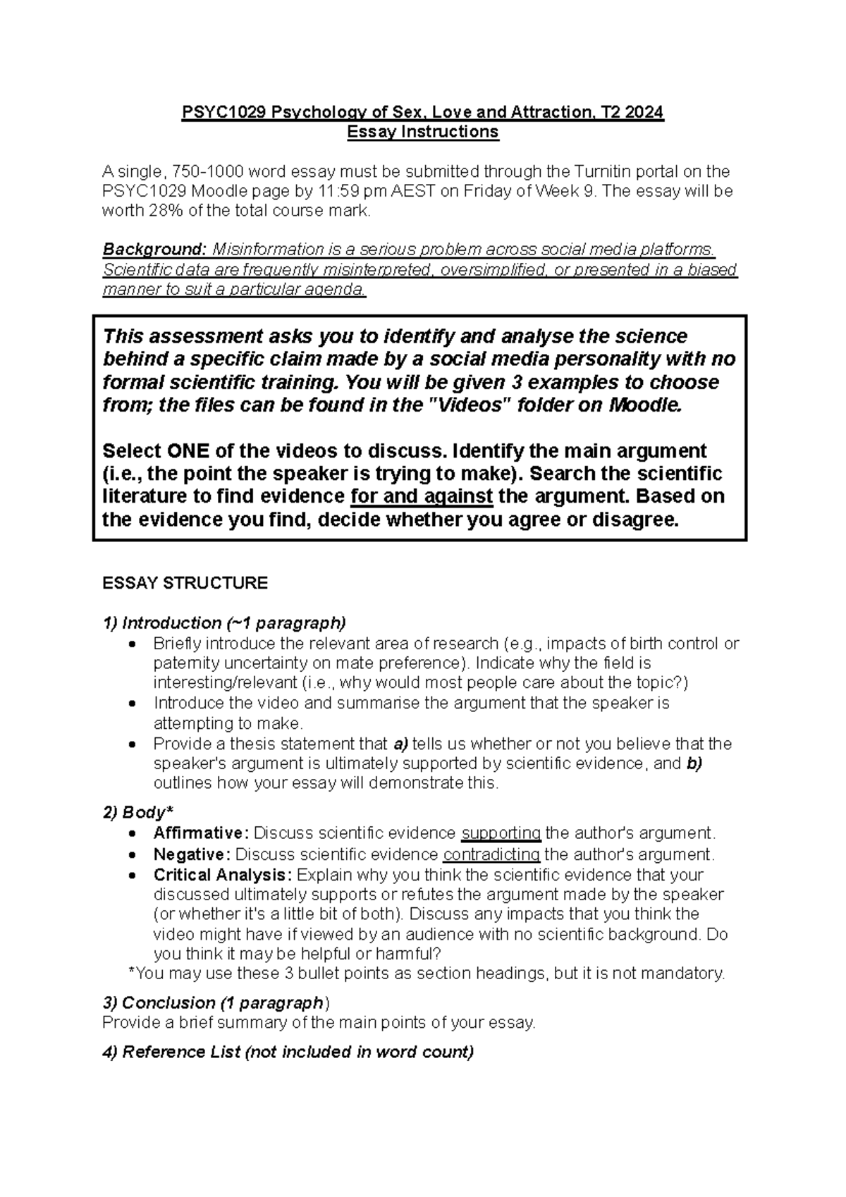 PSYC1029 Essay Instructions T2 2024 - PSYC1029 Psychology of Sex, Love ...