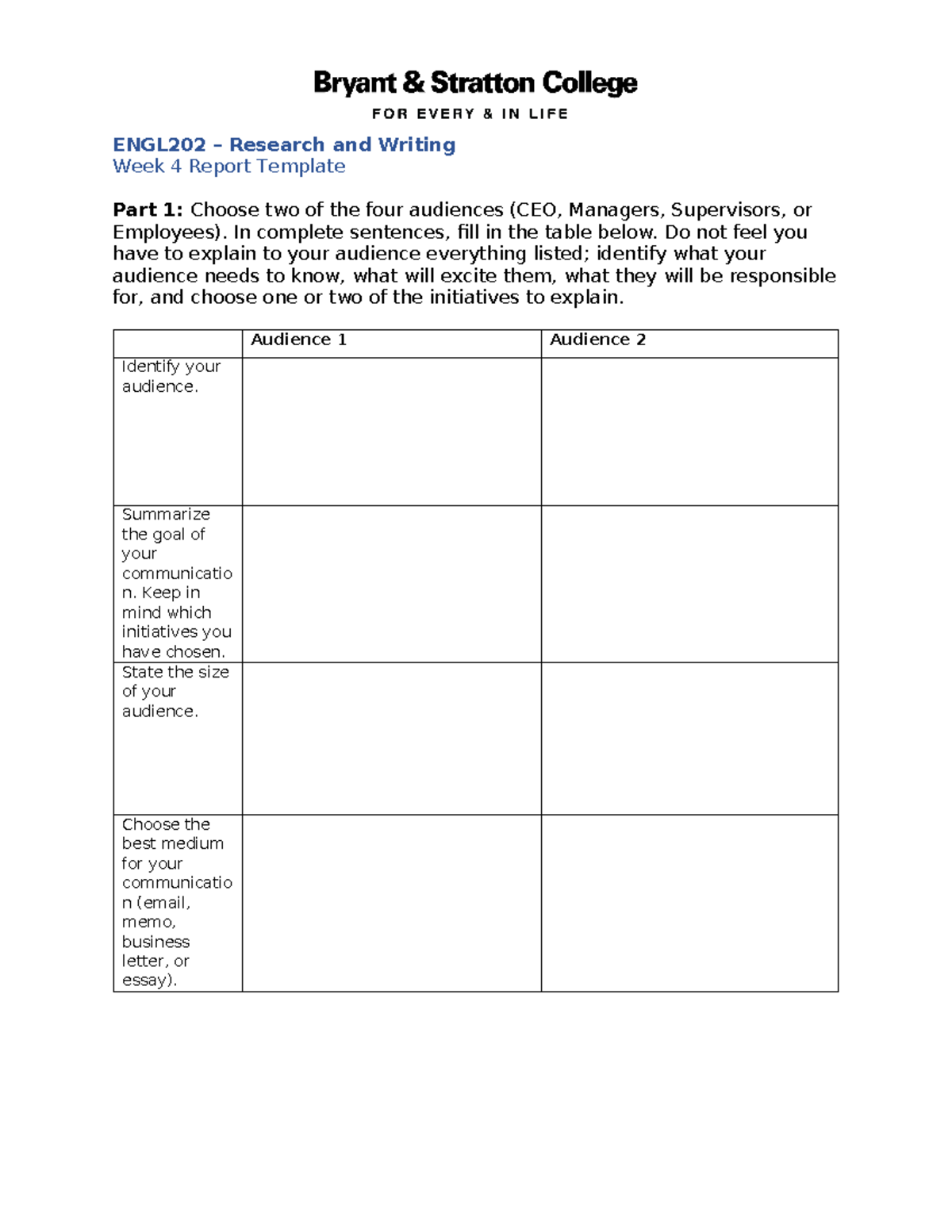ENGL202 - Week 4 Report Template - ENGL202 – Research and Writing Week ...