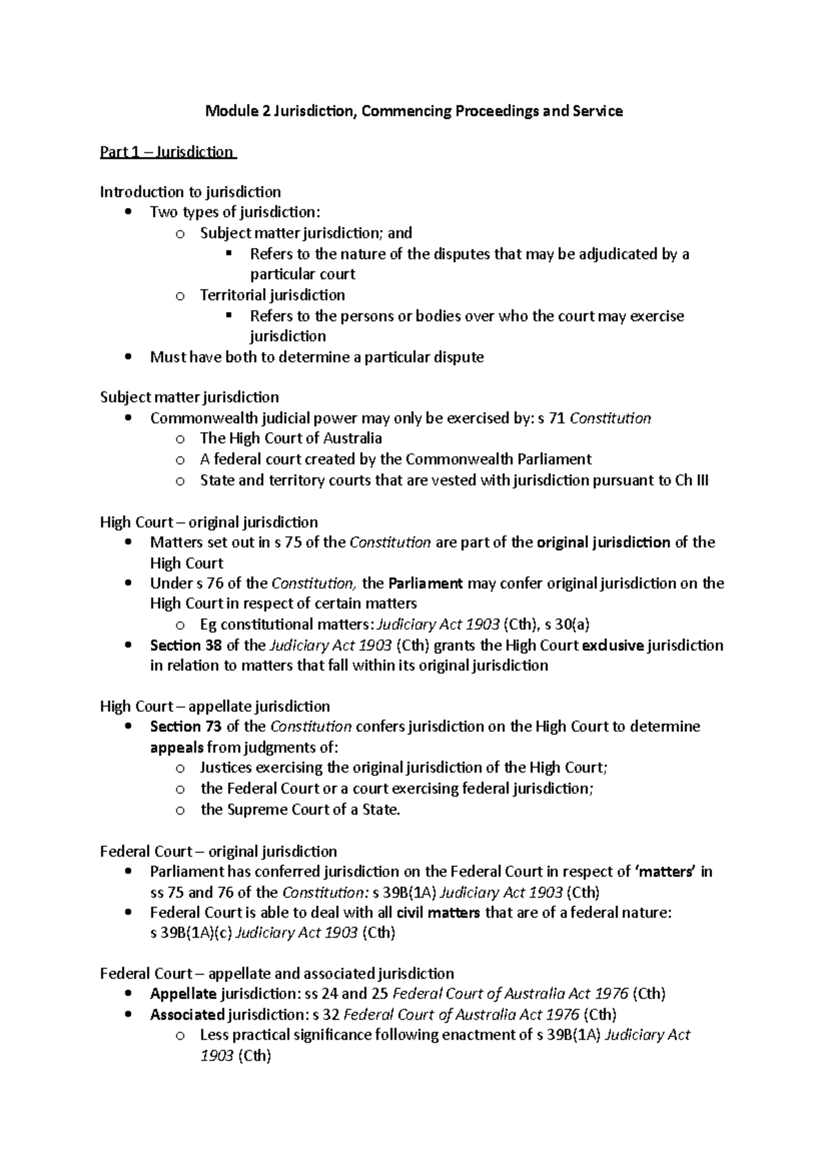 Module 2 Jurisdiction, Commencing Proceedings and Service - Federal ...