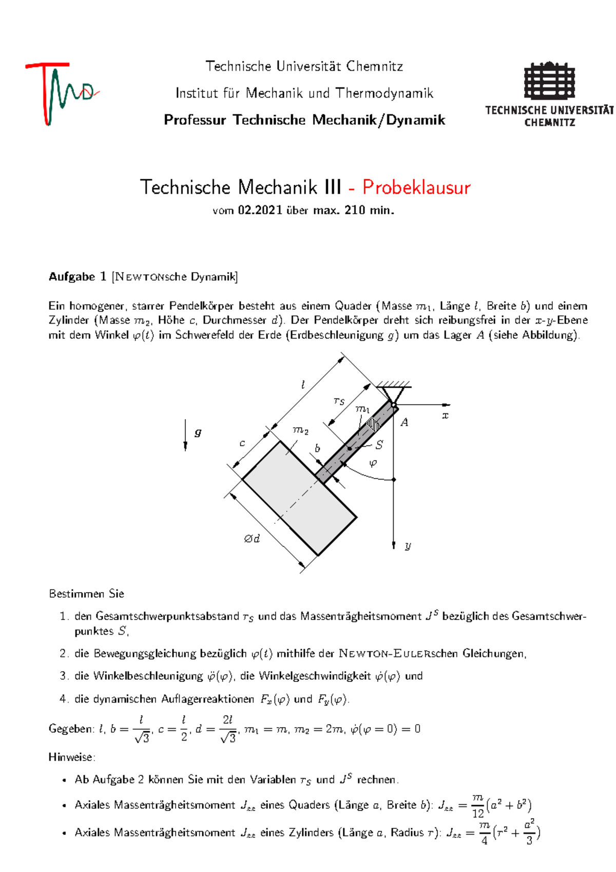 Probeklausur Tmiii WS2021 - Institut für Mechanik und Thermodynamik ...