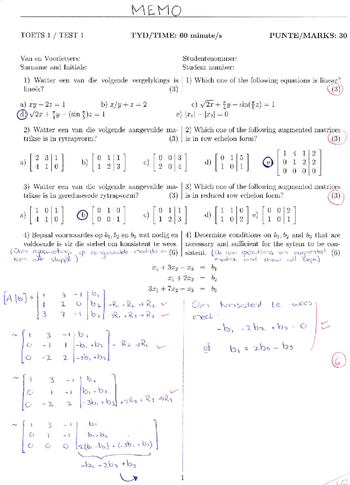 MEMO-Toets 1-Dawie - MTHS212 - Studocu