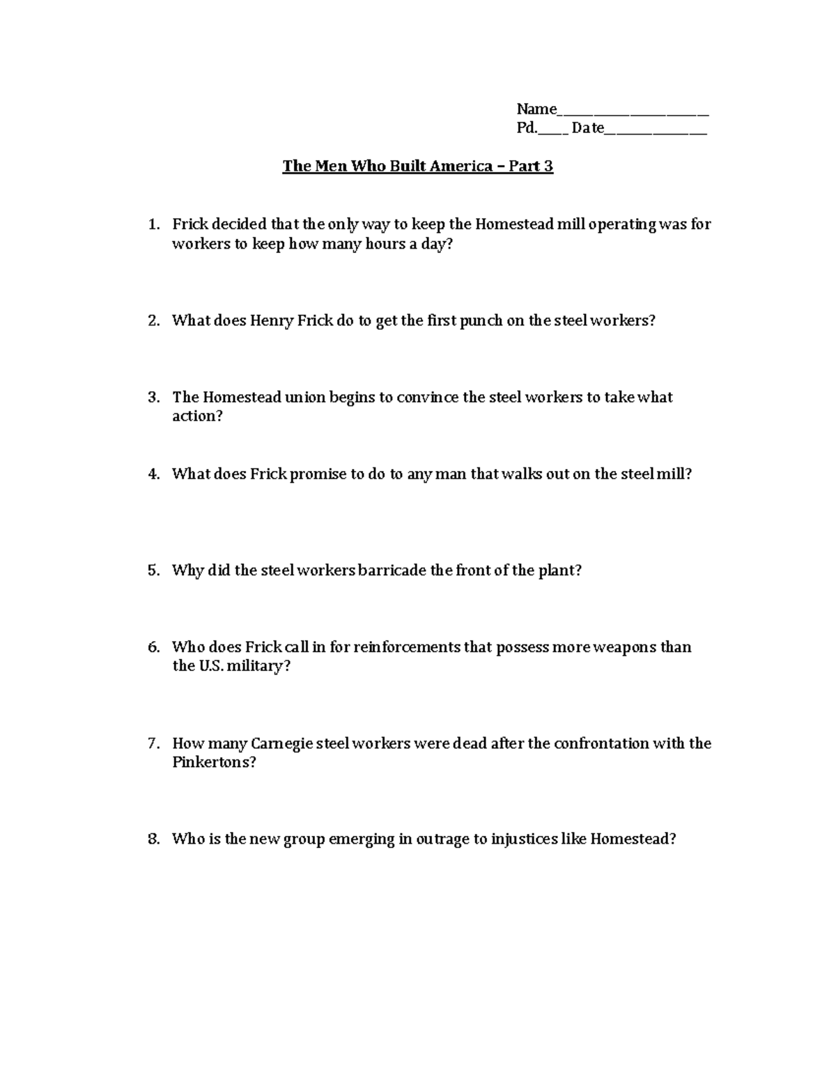 2018 Men Who Built America Part 3 - Name_________________________ Pd ...