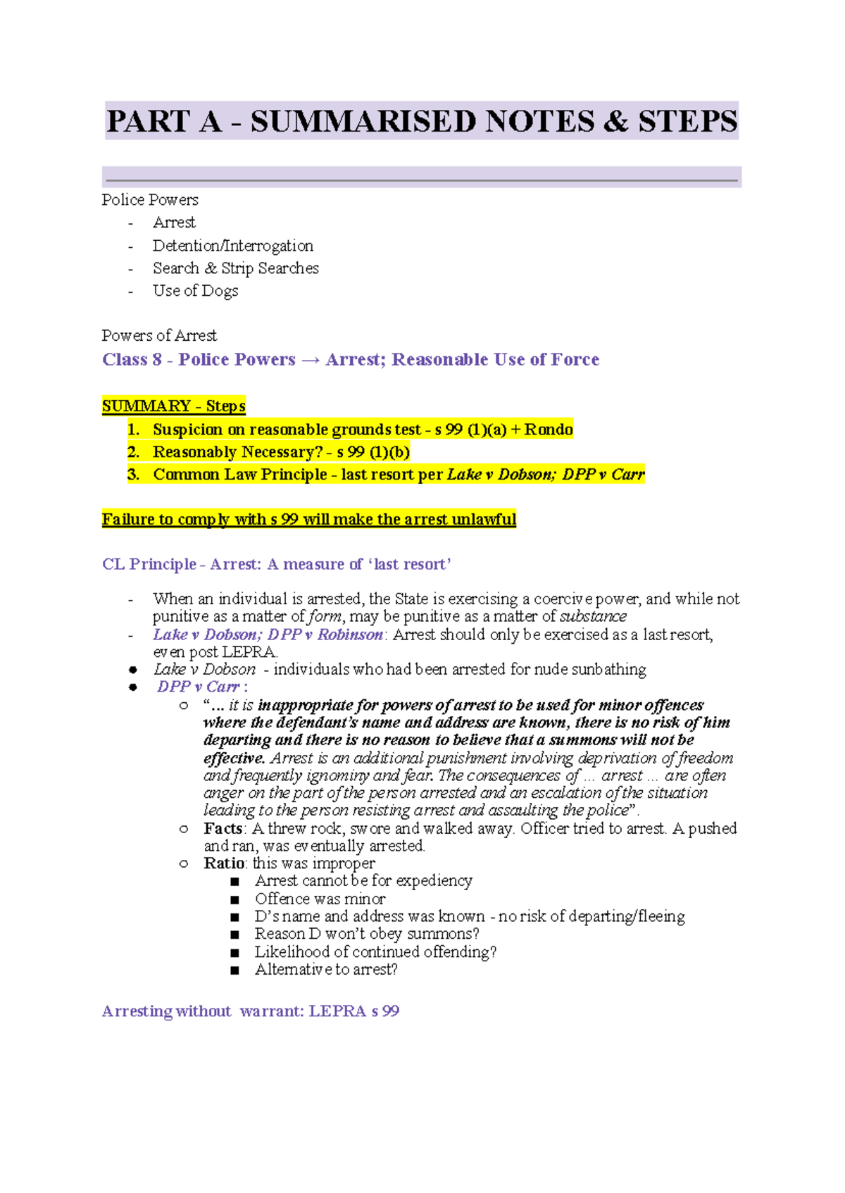 CCP Summarised Exam Notes - PART A - SUMMARISED NOTES & STEPS Police ...