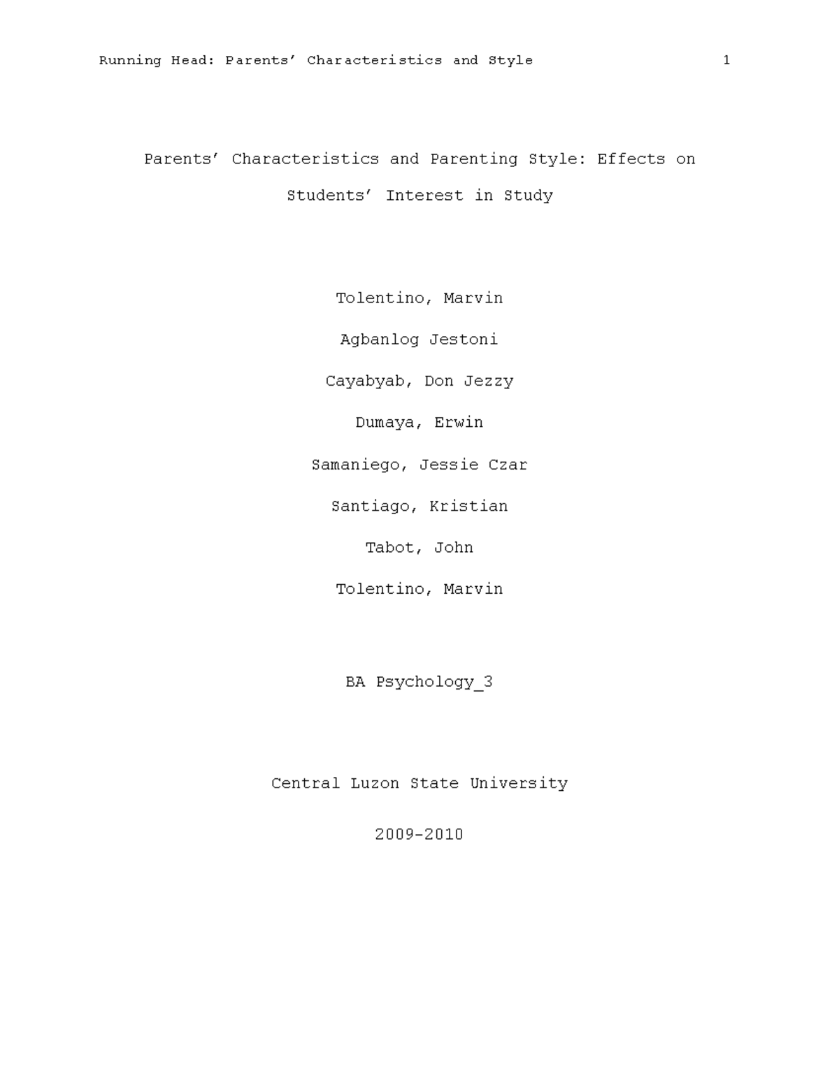 Parents Characteristics - Parents are generally thought to be loving to ...